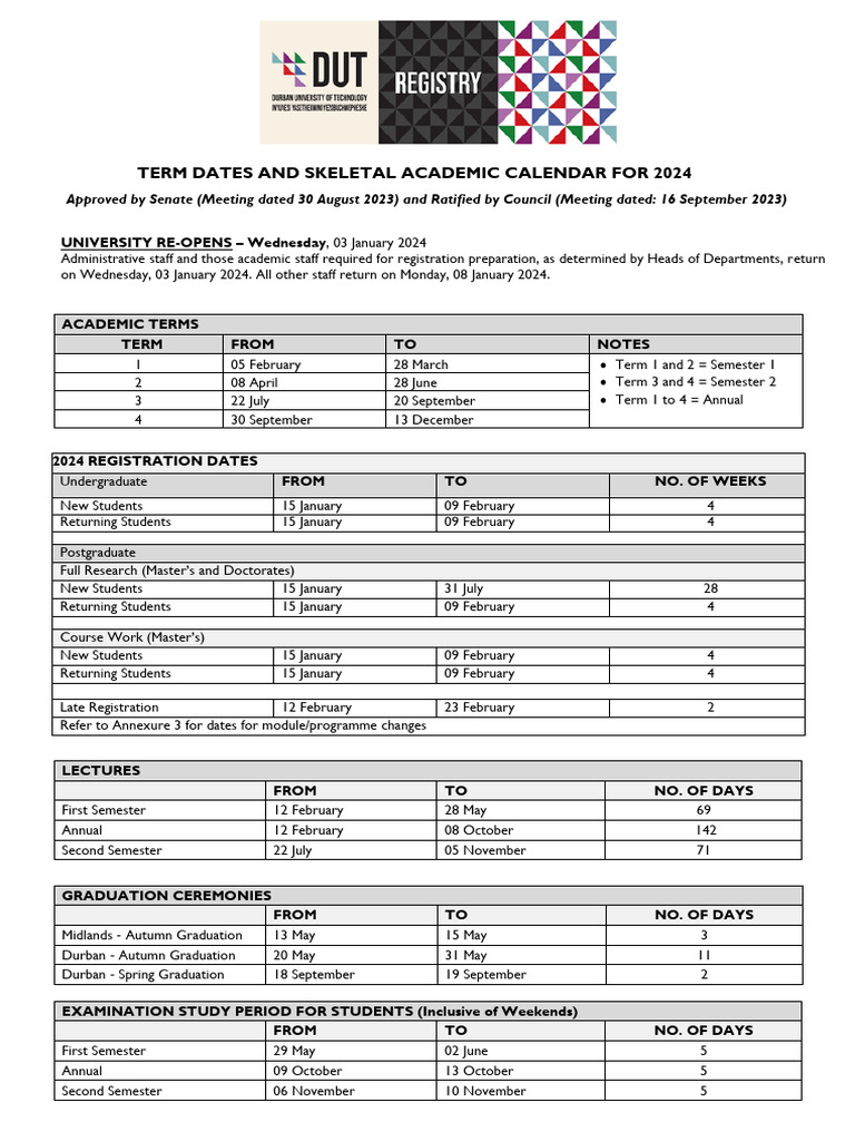 Final 2024 Skeletal Academic Calendar V3 | PDF | Academic Term | Holidays
