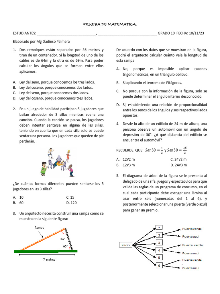 Prueba de Matematica 3 | PDF | Funciones trigonométricas | Triángulo