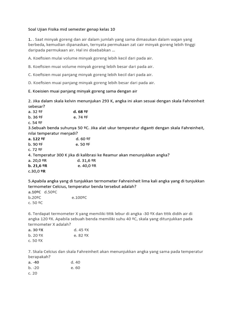Soal Ujian Fisika Mid Semester Genap Kelas 10 | PDF
