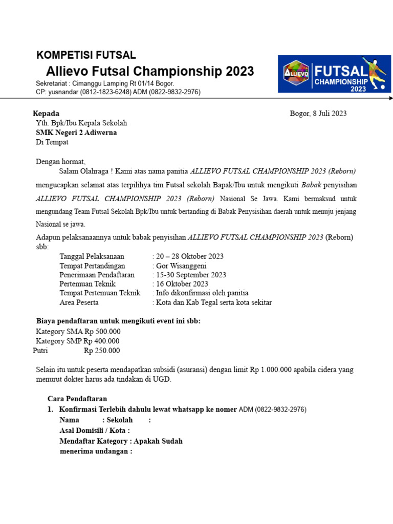 Undangan Allievo Futsal Championship 2023 | PDF | Olahraga & Rekreasi