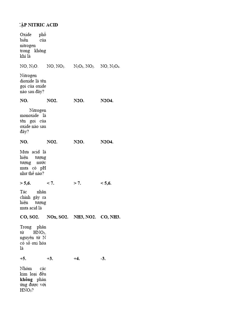 Trắc Nghiệm HNO3 | PDF