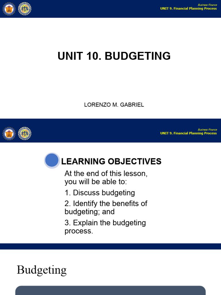UNIT 10 Budgeting | PDF | Budget | Sales