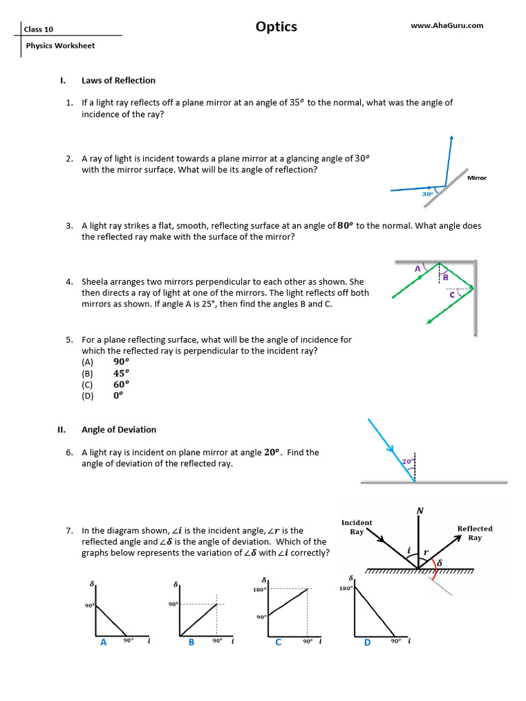 XKgip P10 Wk1 2023 Optics Worksheet | PDF | Mirror | Reflection (Physics)