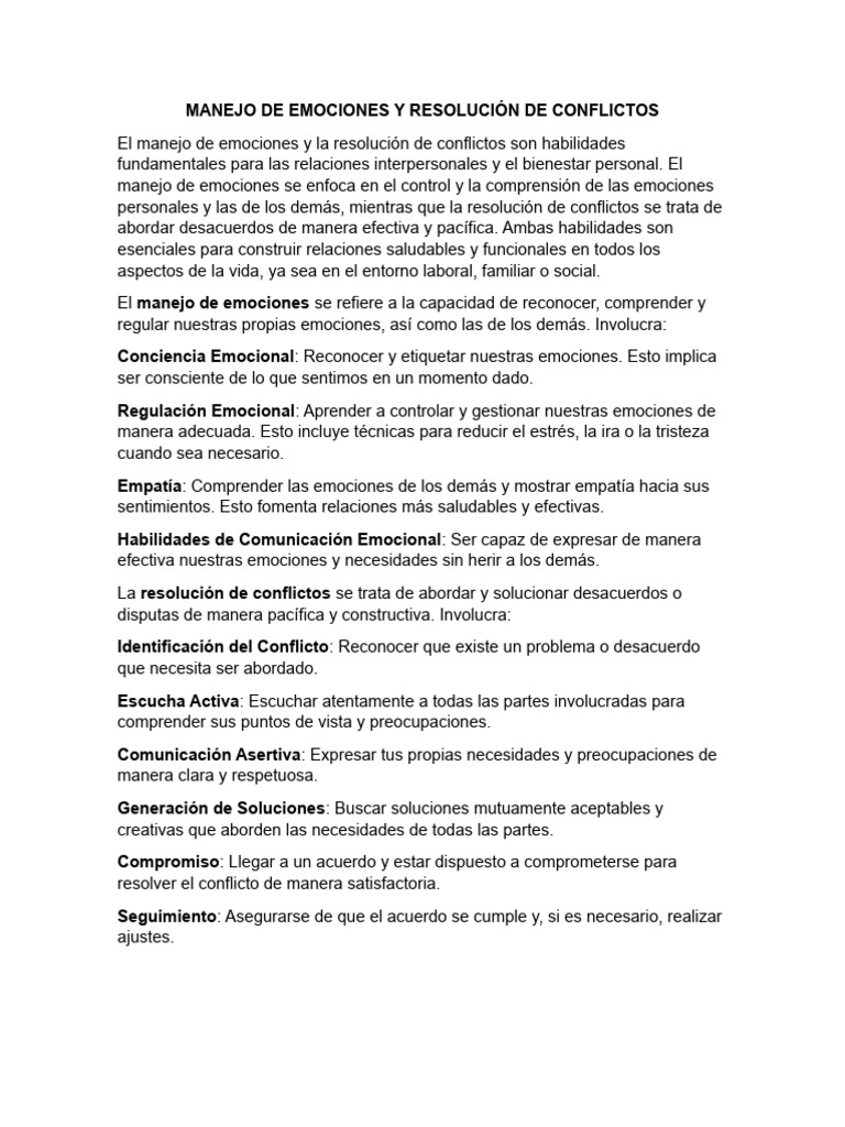 Manejo de Emociones y Resolución de Conflictos | PDF