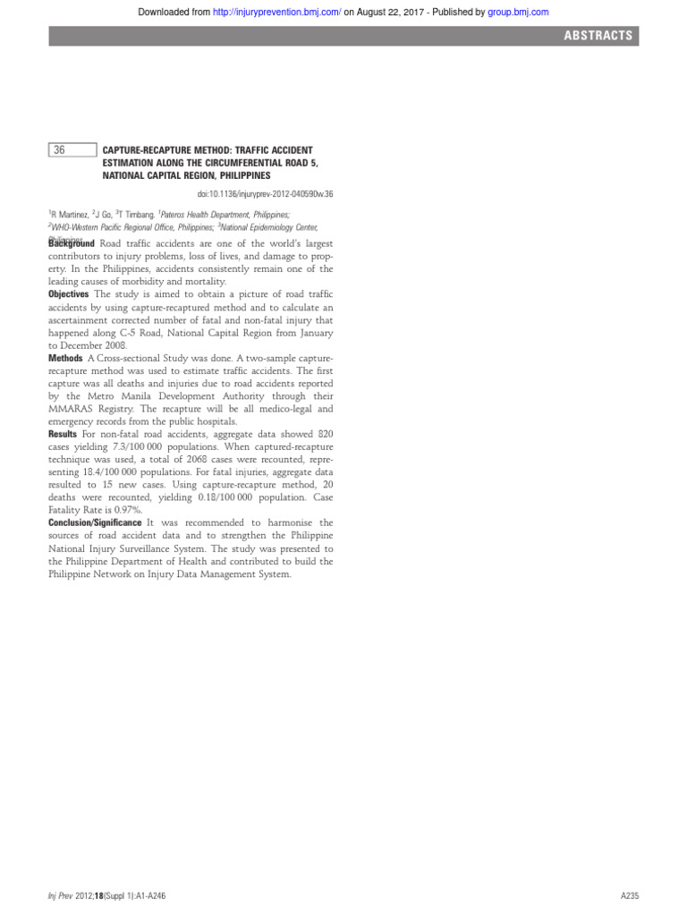 Capture Recapture Method Traffic Accident Download Free Pdf Metro