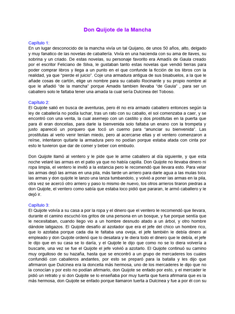 Don Quijote: Inicios y Aventuras | PDF | Don Quijote | Miguel De Cervantes