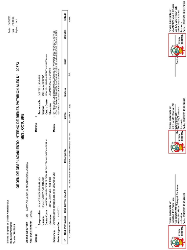 ORDEN DE DESPLAZAMIENTO 773 ( EEA SANTA ANA ) | PDF