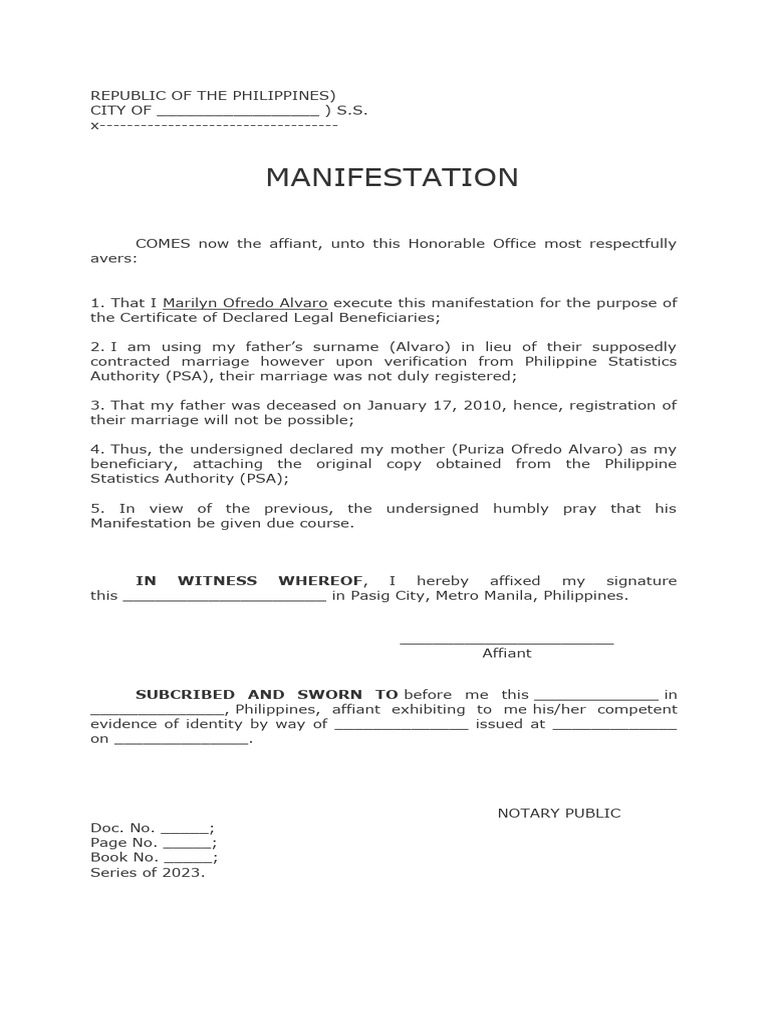 Legal Beneficiary Declaration in Philippines | PDF