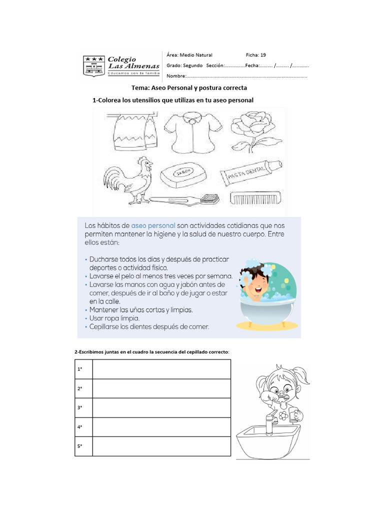 Ficha de La Higiene Personal 2do Grado | PDF | Hogar, jardinería y ...