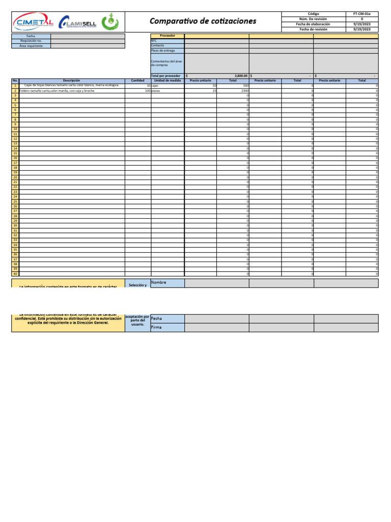 FT-CM-01e Comparativo de Cotizaciones Rev.00 | PDF