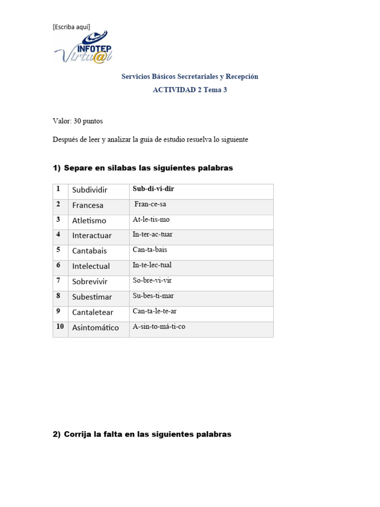 Ejercicio de Ortografía y Corrección | PDF