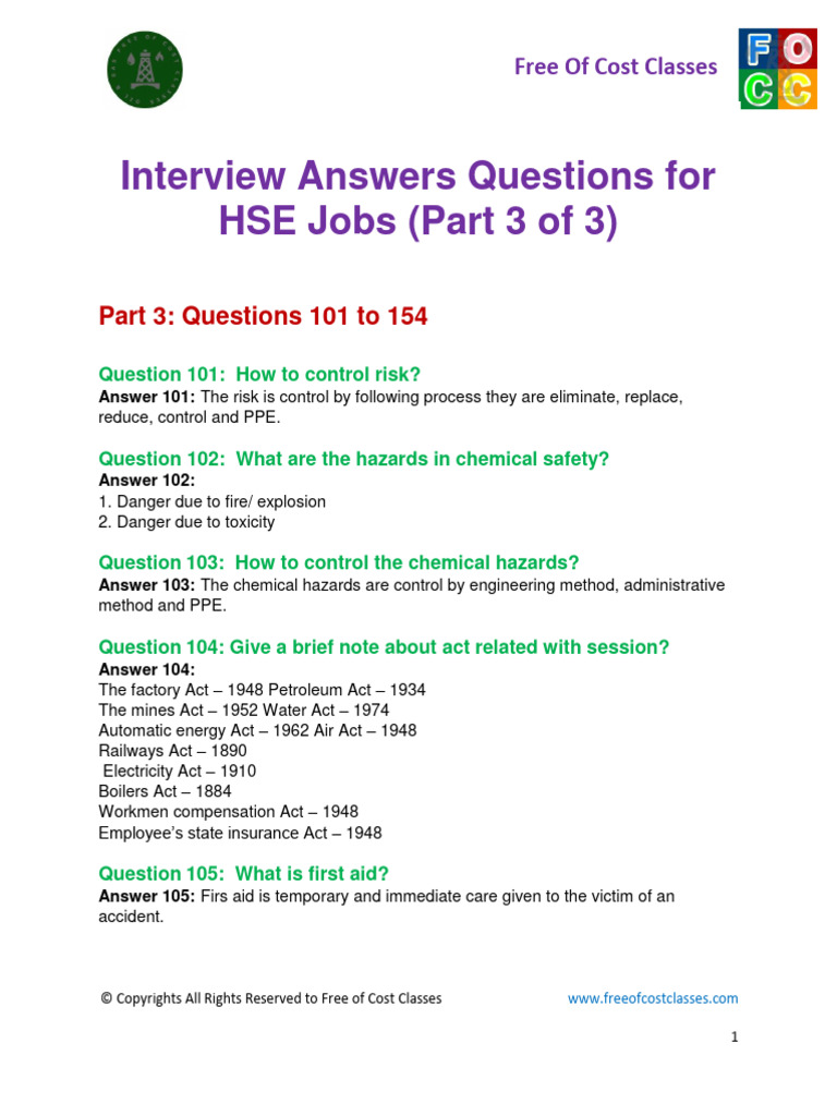 Interview Answer Questions For HSE Job (Part 3 of 3) | PDF | Fires ...