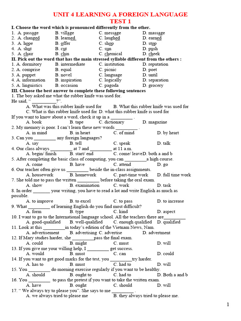 Unit 4 Practice Test 4 Pdf Word Human Communication 