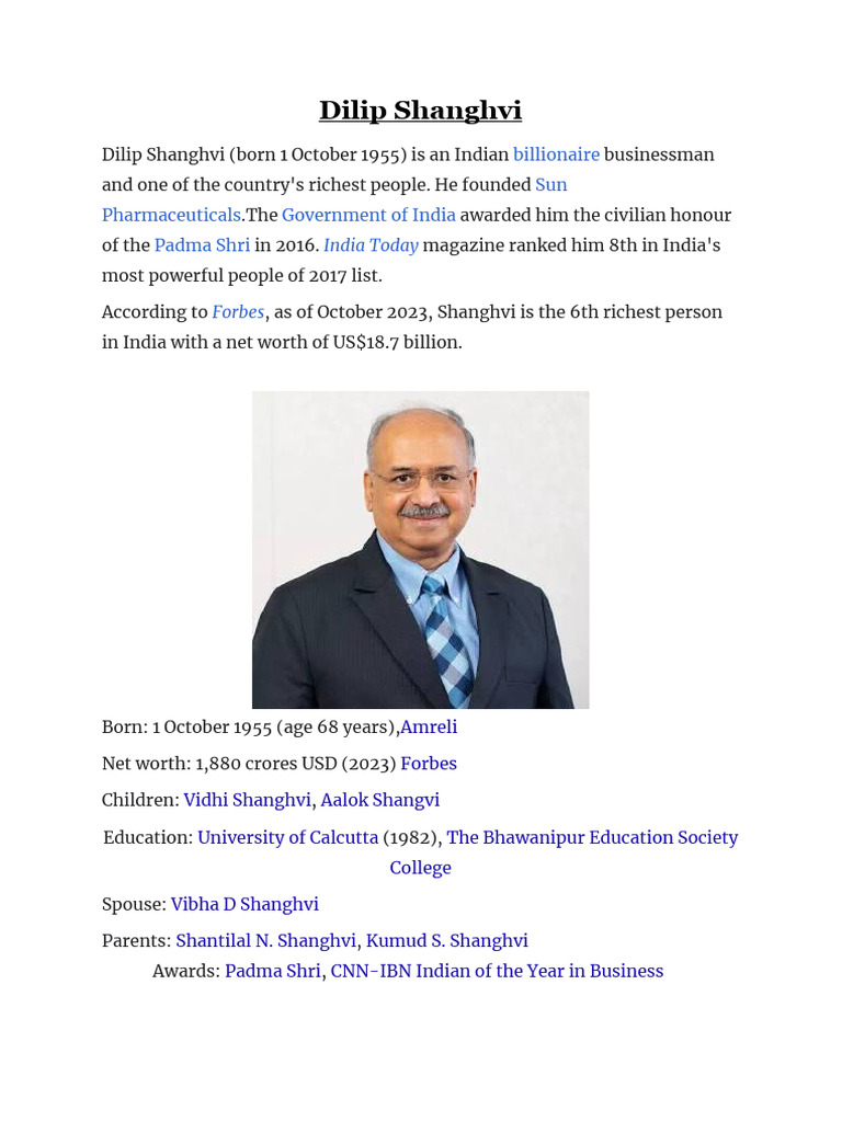 Dilip Shanghvi | PDF | Pharmacology | Life Sciences