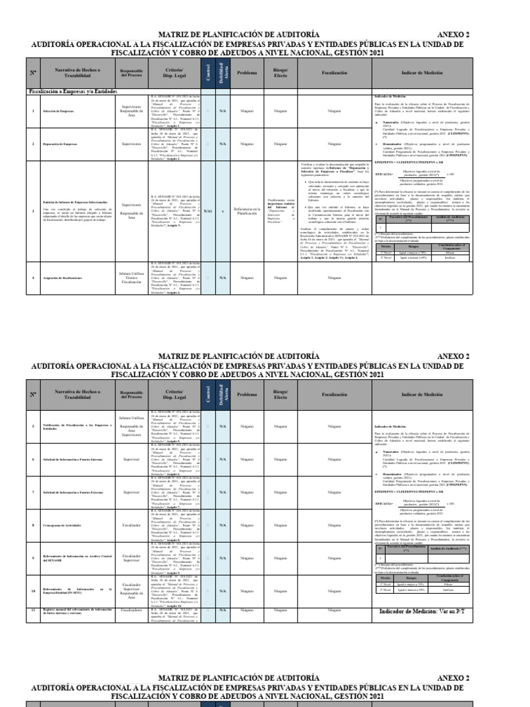 Matriz de Planificación de Auditoría - Imprimir | PDF