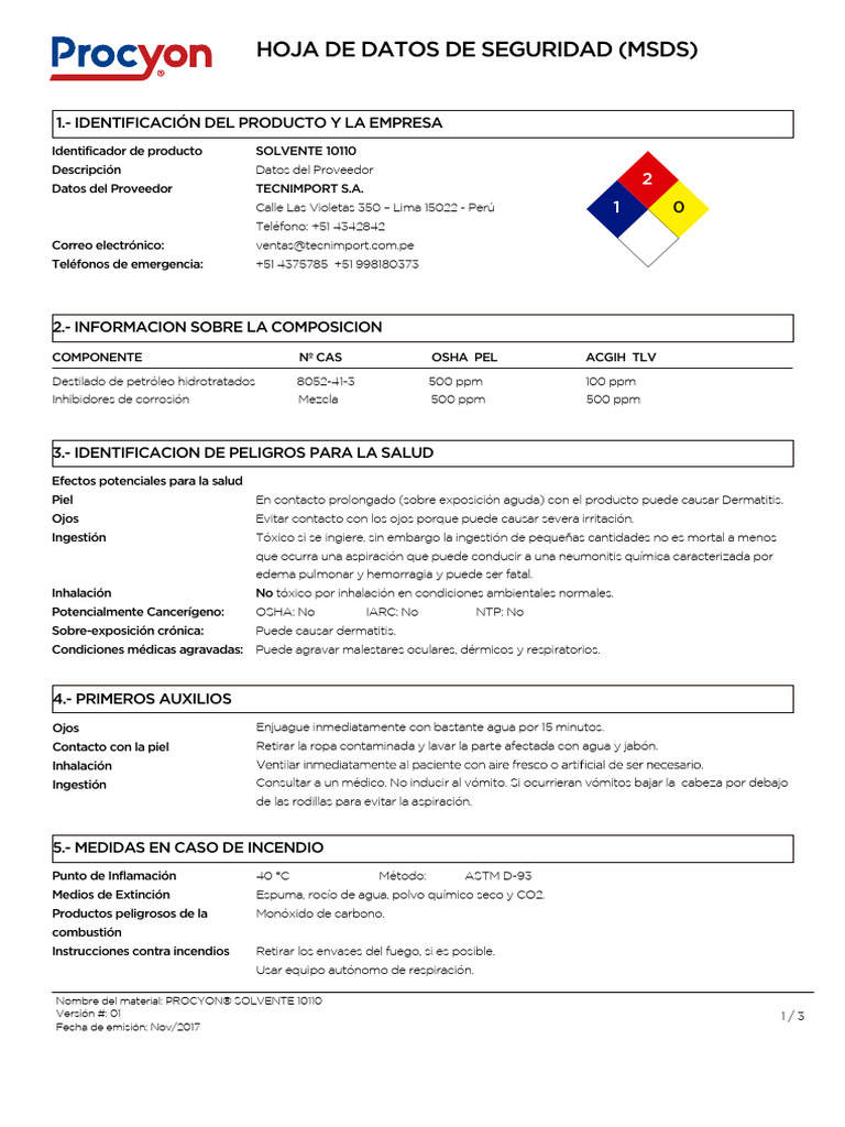 MSDS Solvente 10110 | PDF | Solvente | Residuos