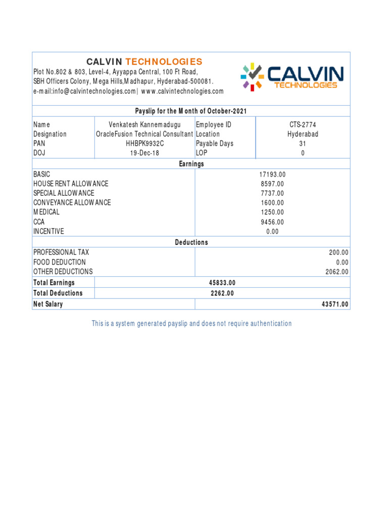 Pay Slip-Oct | PDF