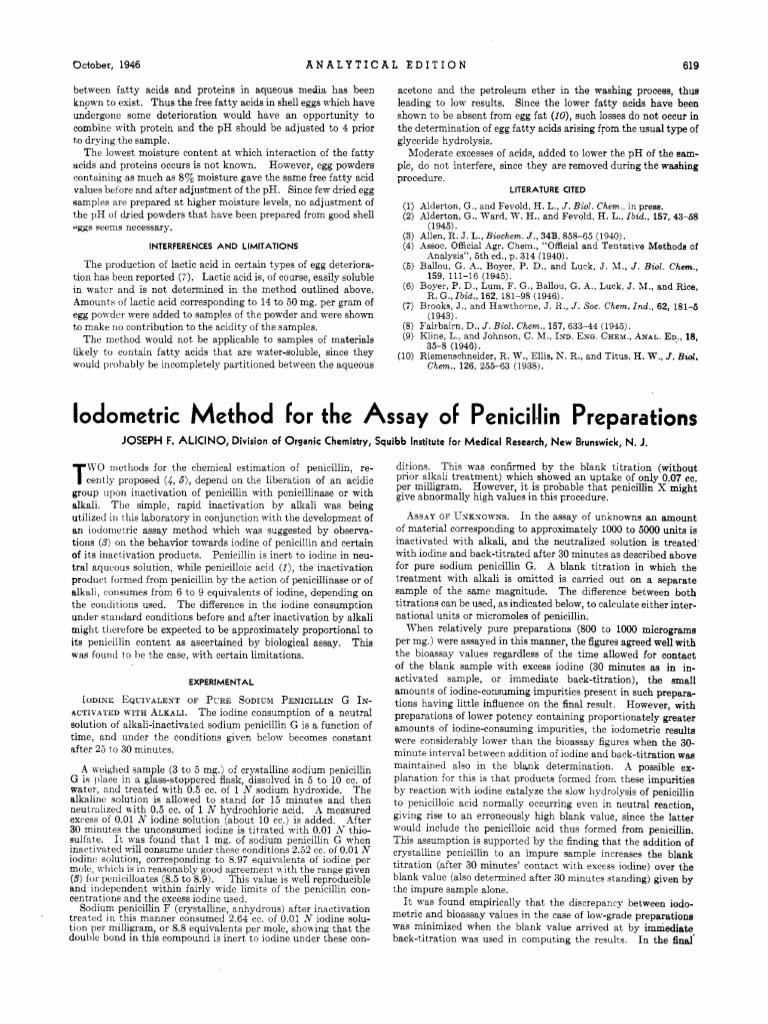 Alicino 1946 | PDF | Titration | Chemistry