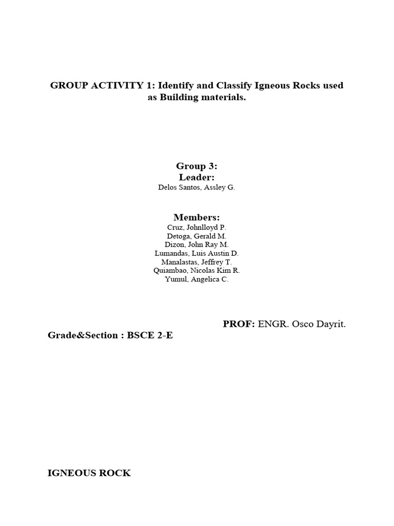 Geo 222 Groupactivity 1 Bsce 2e Group 3 | PDF | Magma | Igneous Rock
