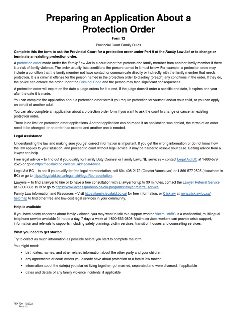 Form 12 Protection Order | PDF | Domestic Violence | Restraining Order