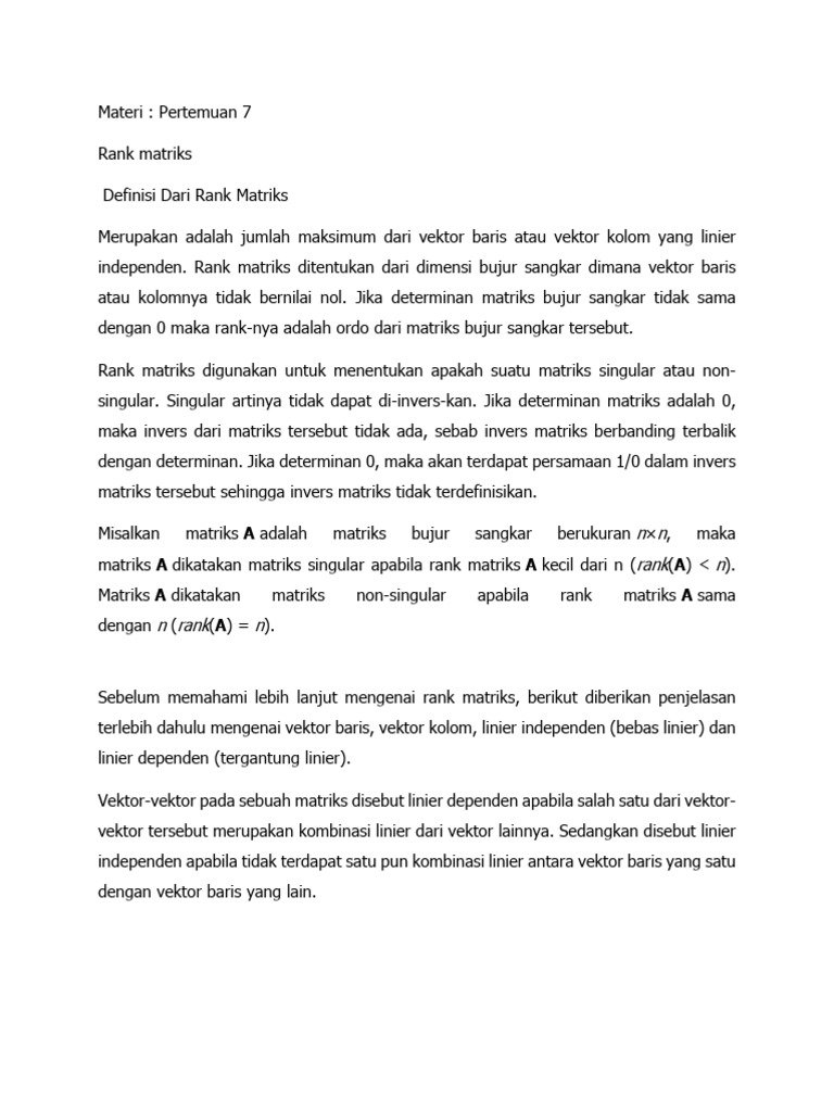 Definisi dan Metode Rank Matriks | PDF