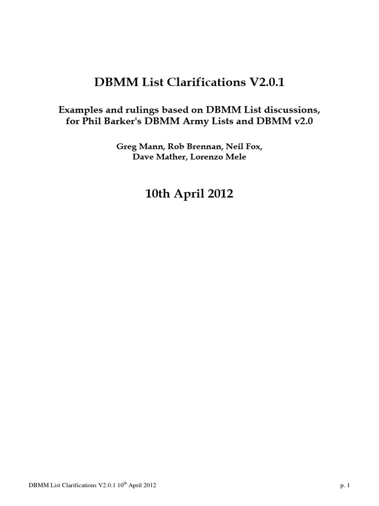 DBMM List Clarifications v2.0.1 | PDF | Canaan | Syria