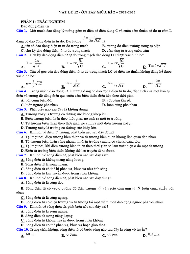 2223. VL12. ÔN TẬP GIỮA KÌ 2. Có ĐA | PDF
