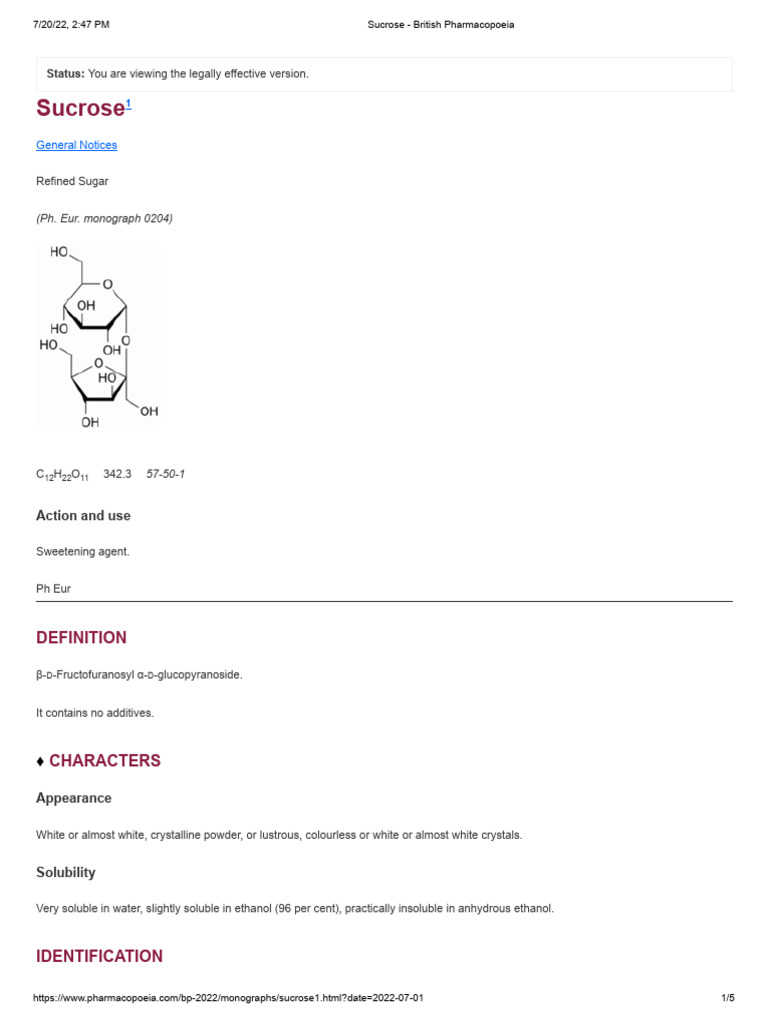 Monographie Sucrose - British Pharmacopoeia | PDF | Solubility | Thin ...