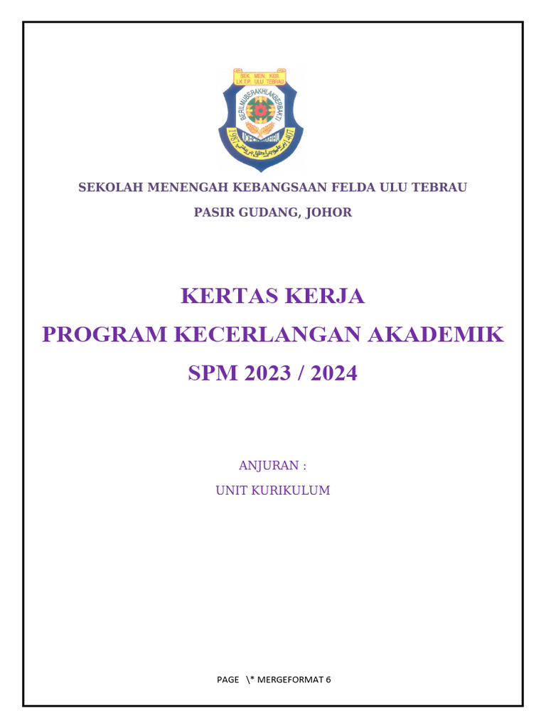Kertas Kerja Program Kecemerlangan SPM 2023 | PDF Kertas Kerja Program Kecemerlangan SPM 2023 | PDF