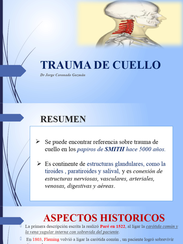 Trauma de Cuello: Historia y Manejo Clínico | PDF | Lesión | Abdomen
