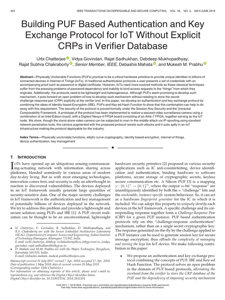 2019-Building PUF Based Authentication and Key Exchange Protocol For IoT Without Explicit CRPs ...