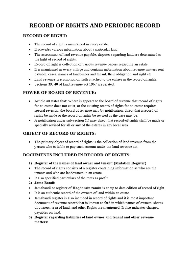 Record of Rights and Periodic Record | Download Free PDF | Revenue ...