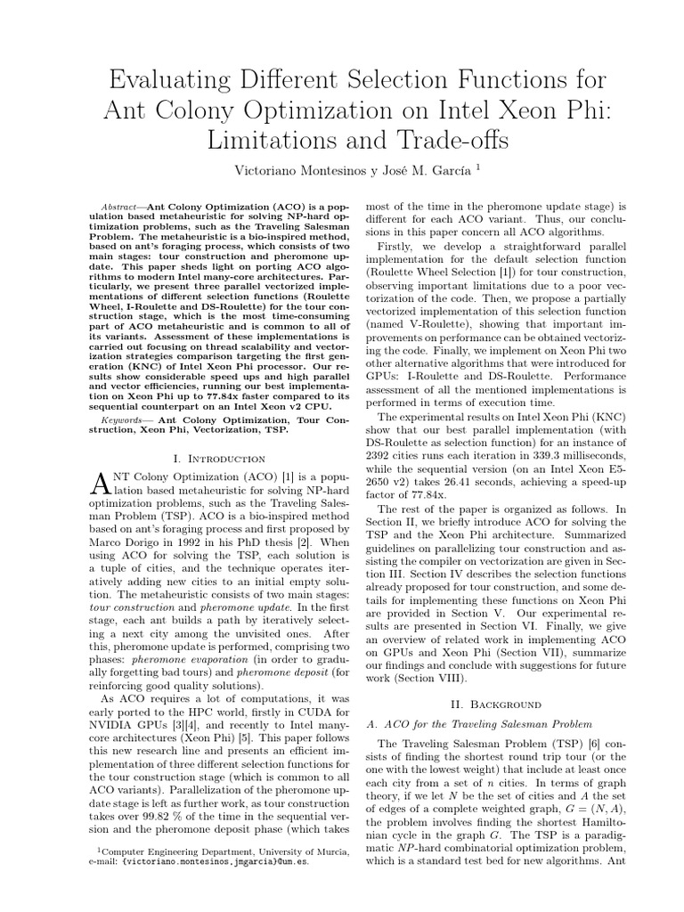 Evaluating Different Selection Functions For Ant Colony Optimization On Intel Xeon Phi