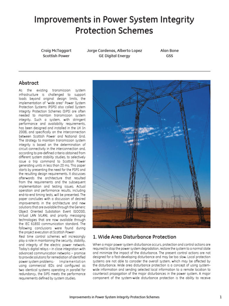 Case Study Improvements in Power System Integrity Protection Schemes ... Case Study Improvements in Power System Integrity Protection Schemes ...