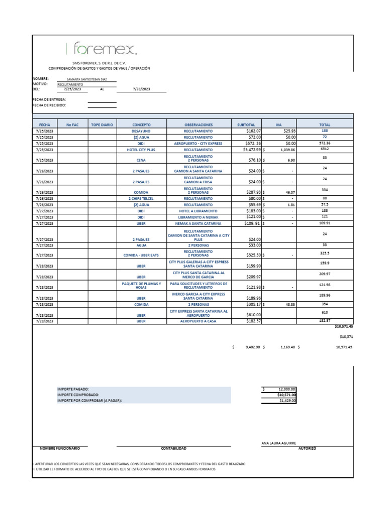 Copia de Formato Comprobaciones FOREMEX - GARCIA | PDF