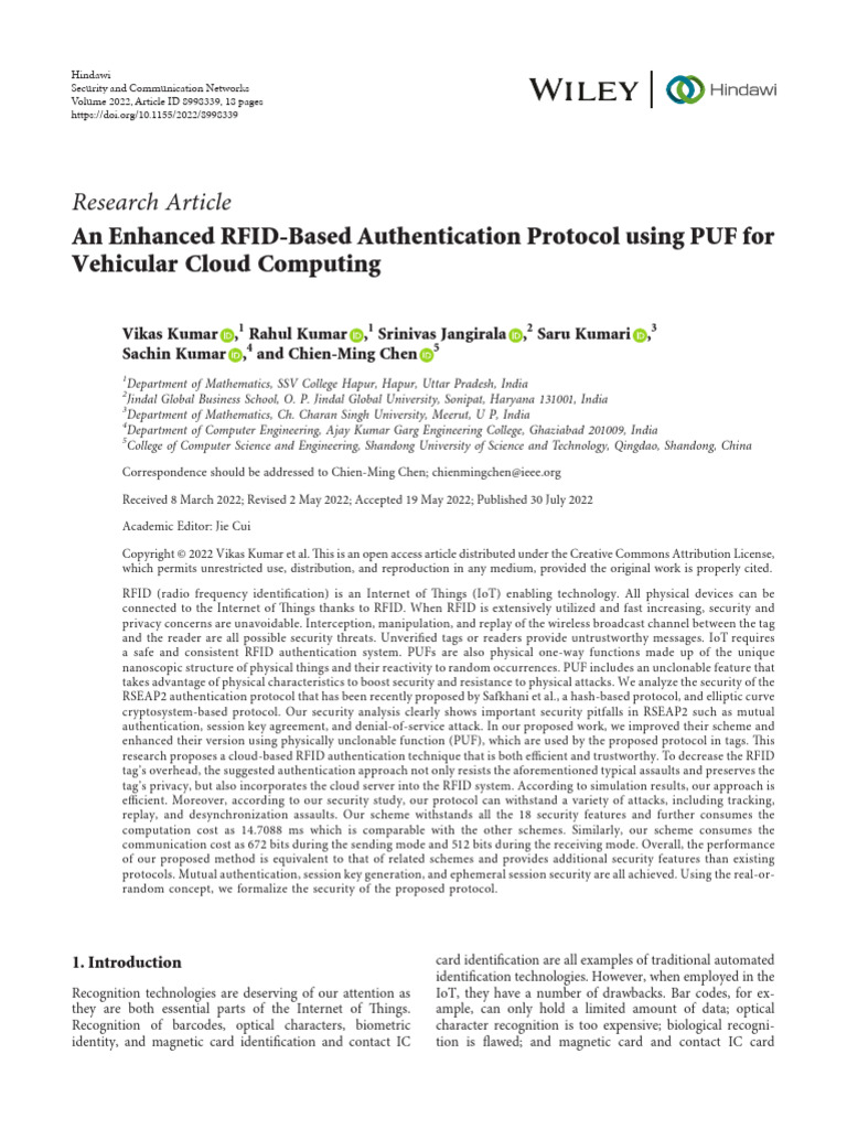 An Enhanced RFID-Based Authentication Protocol Using PUF For Vehicular ...