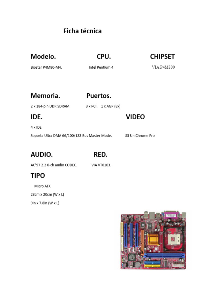 Ficha Técnica Modelo Biostar | PDF | Computer Hardware | Computer Engineering