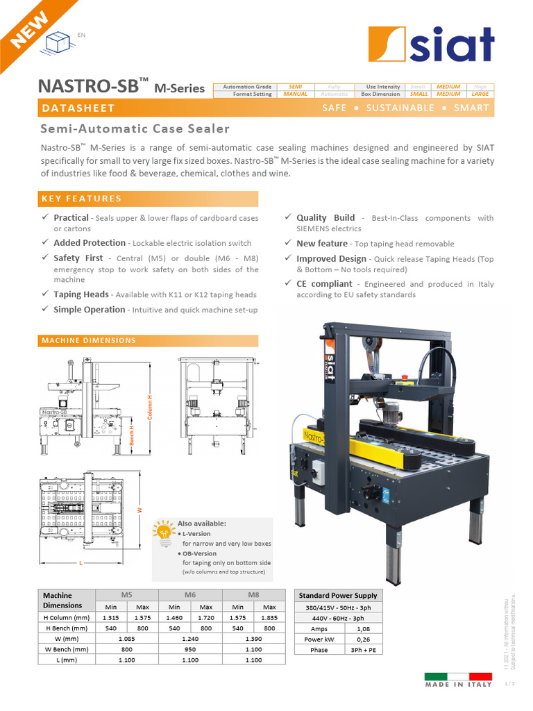 SIAT - Datasheet NASTRO-SB M-Series - ENG - Rev1.2 | PDF | Manufactured Goods