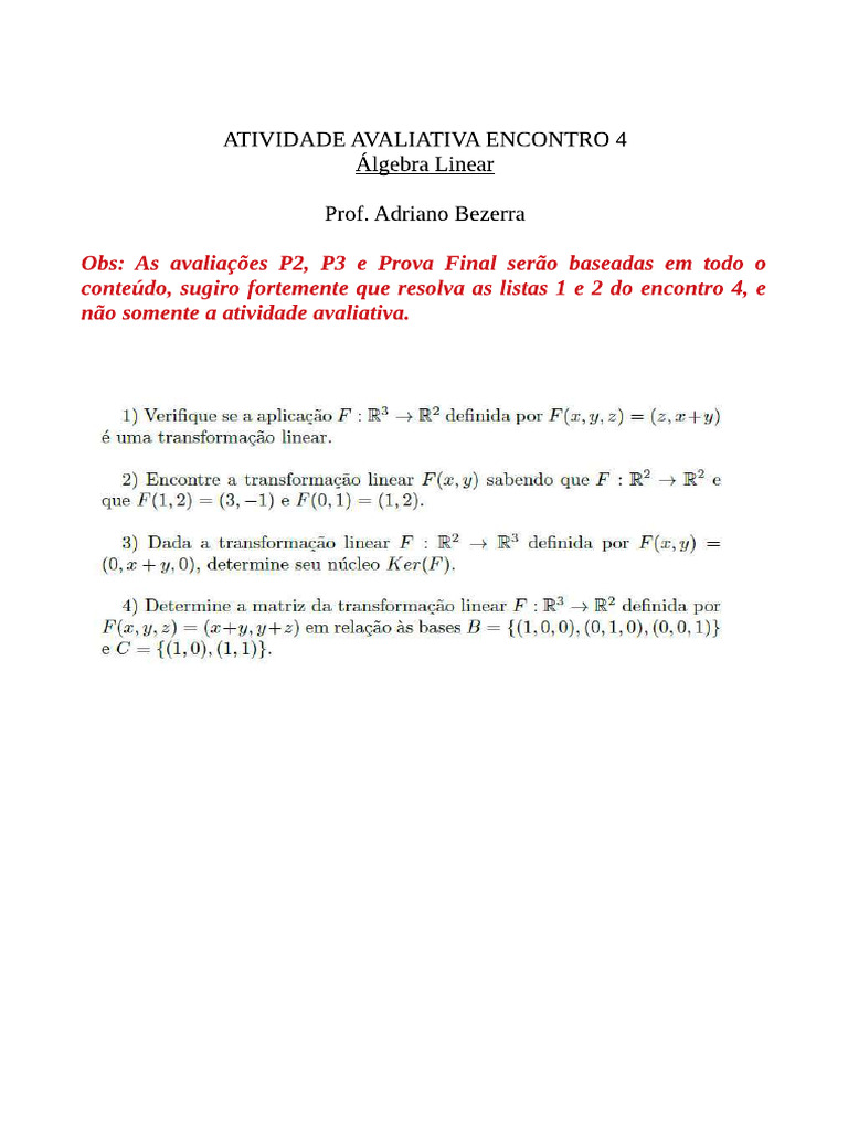 Atividade Álgebra Linear | PDF