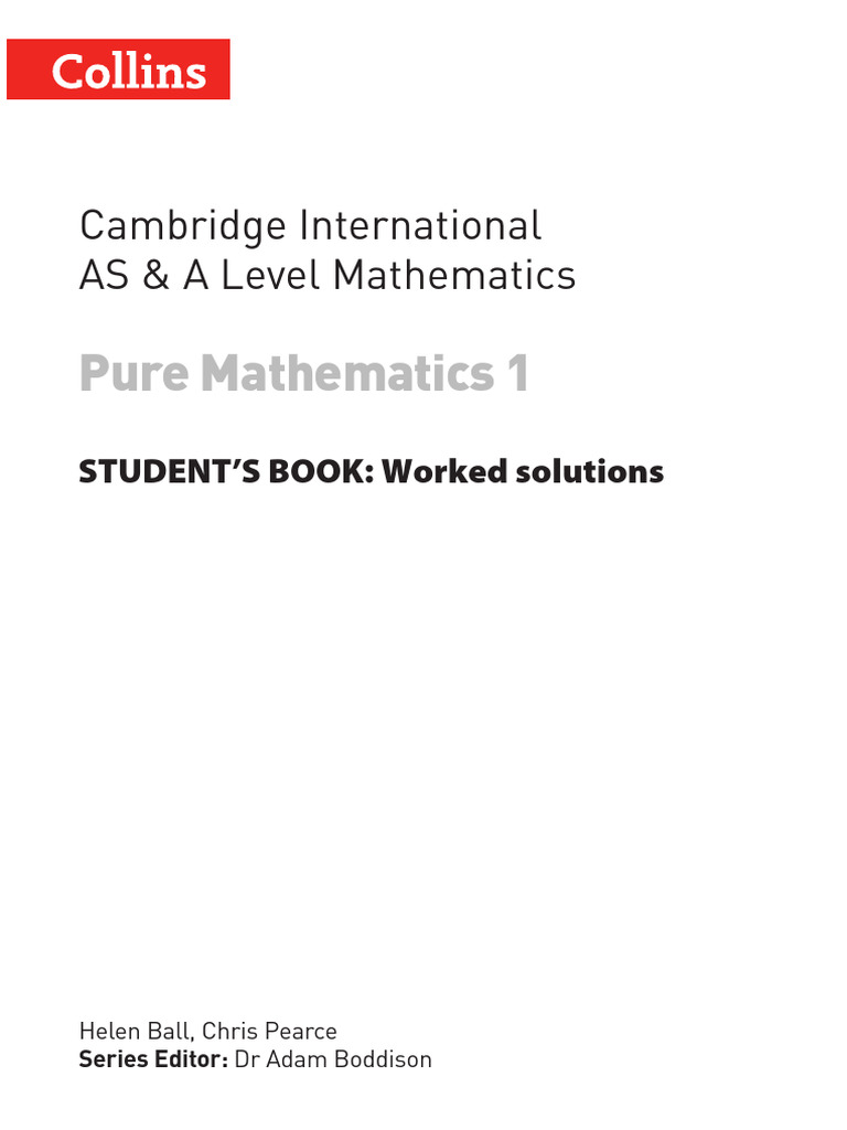 Collins Cambridge Pure Maths 1 Worked Solutions PDF | PDF | Quadratic Equation | Mathematical ...