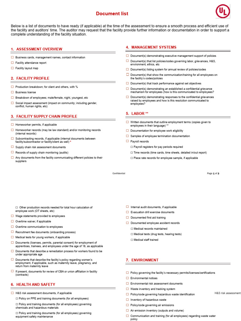 UL RS Audit Document List | PDF | Employment | Risk Assessment