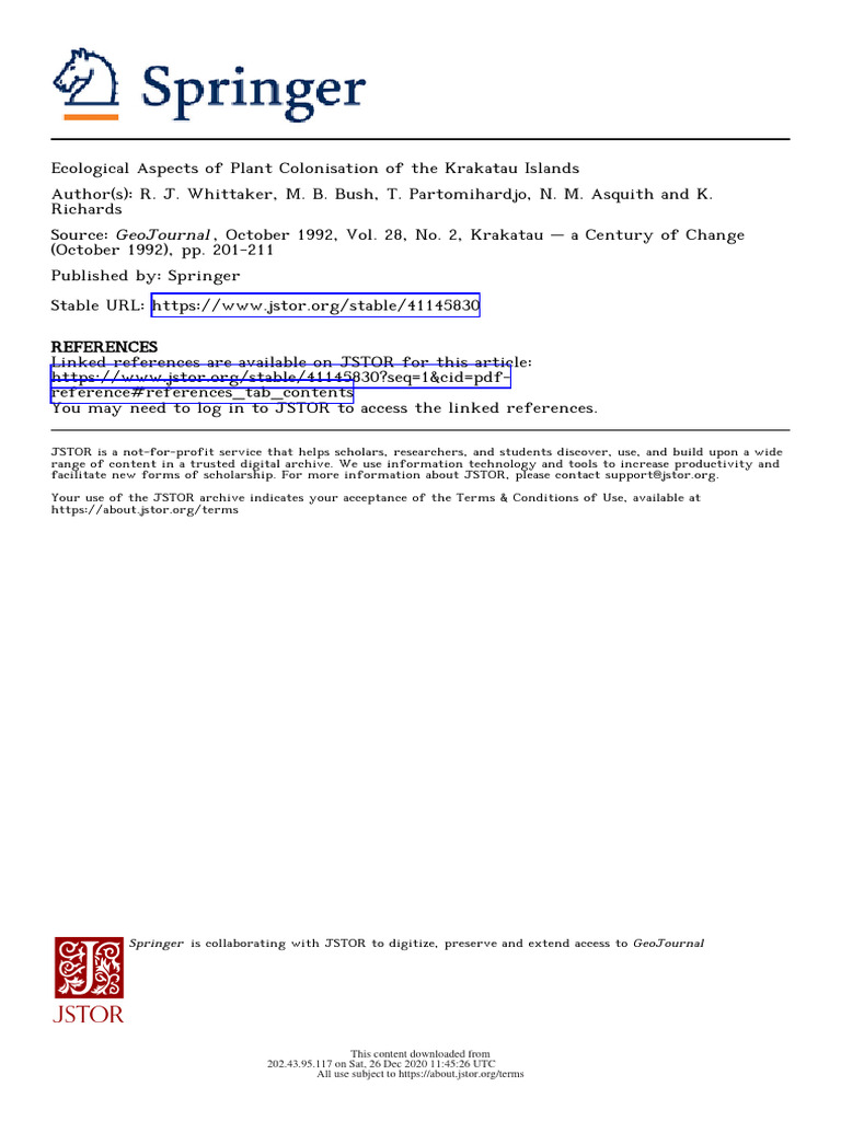 Whittaker, 1992 Ecological Aspects of Plant Colonisation | PDF | Biogeography | Nature