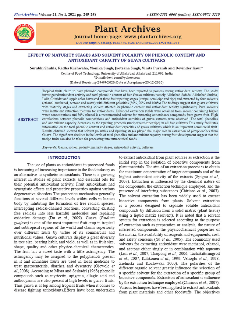 Guava Cultivars: Maturity & Antioxidant Study | PDF | Polyphenol ...