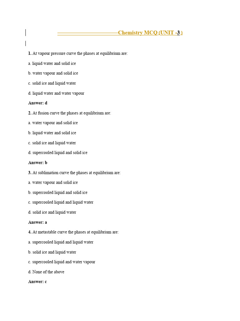 AP Chemistry Unit 3 MCQ Review | PDF | Phase (Matter) | Ice