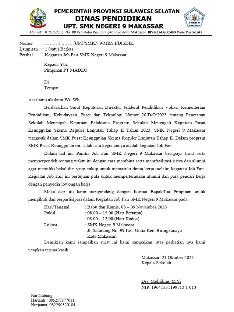 Persuratan Jobfair Sponsor | PDF