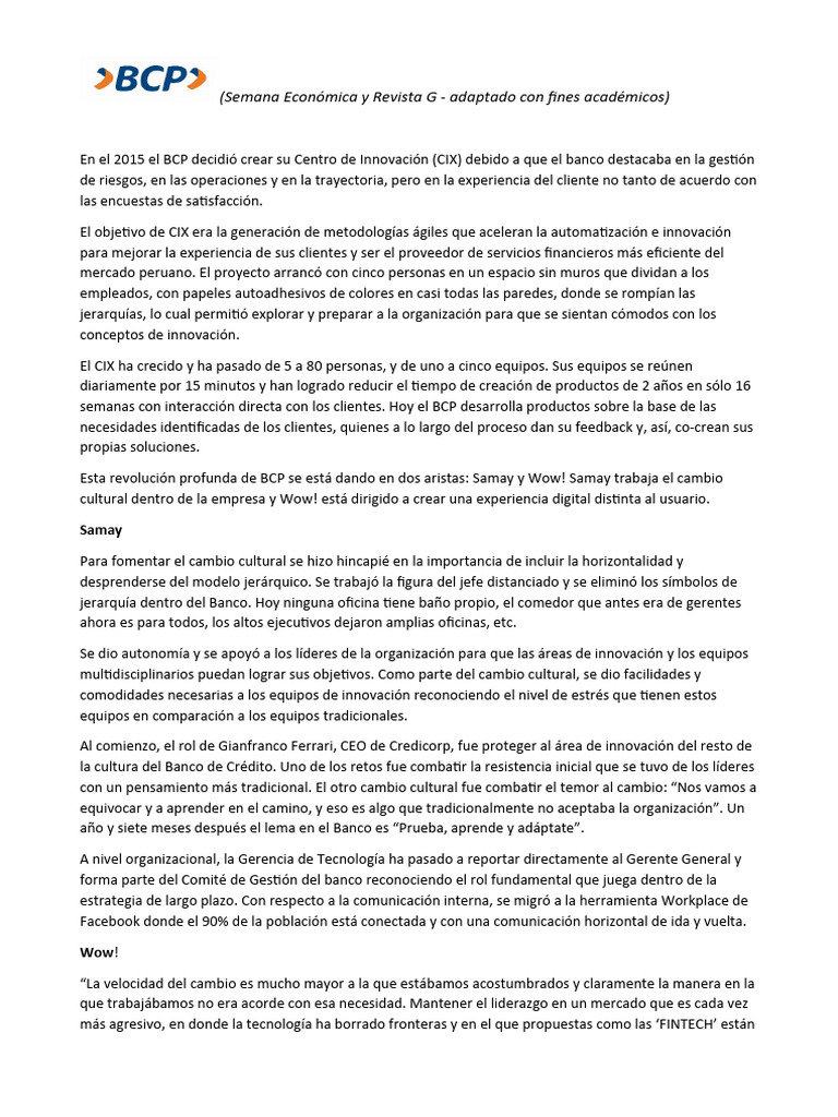 BCP - Transformación Digital | PDF | Innovación | Business