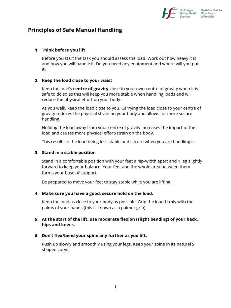 Principles of Safe Manual Handling | PDF | Anatomical Terms Of Motion