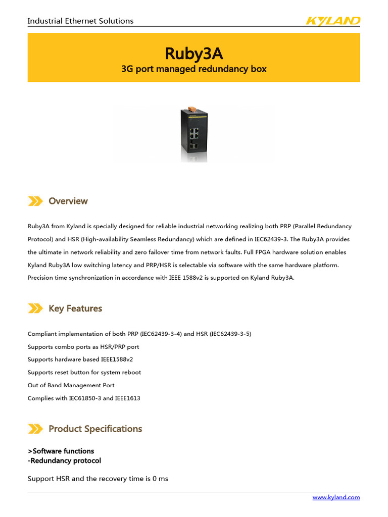 Kyland Ruby3A Datasheet EN | PDF | Telecommunications | Computer Standards