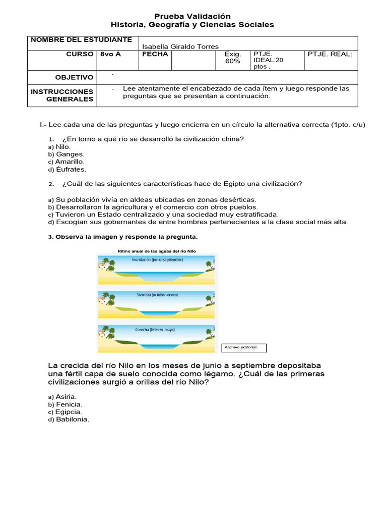 Prueba de Historia y Geografía 8vo A | PDF | Homo | Evolución humana
