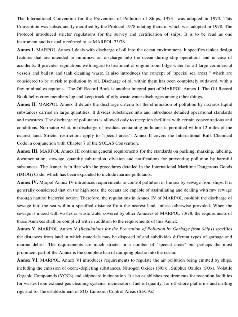 MARPOL Annexes | PDF | Pollution | Environmental Issues